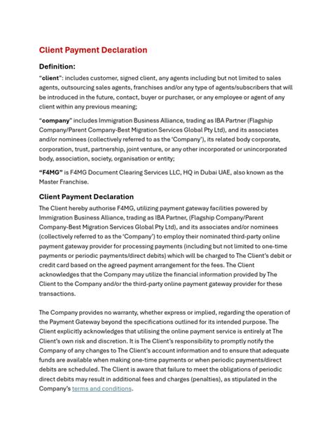 240904 Client Payment Declaration 2 Pdf Debit Card Payments