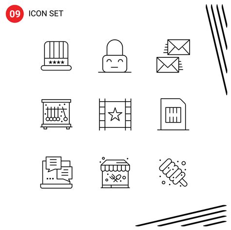 Pictogram Set Of 9 Simple Outlines Of Player Science Communication