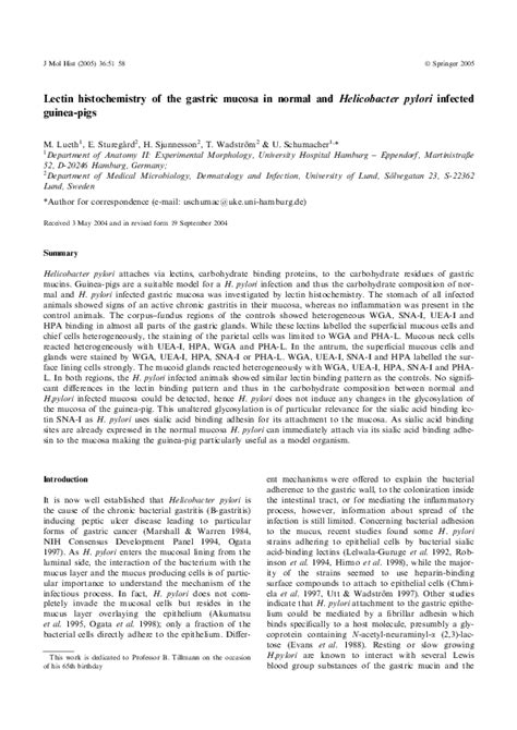 Pdf Lectin Histochemistry Of The Gastric Mucosa In Normal And Helicobacter Pylori Infected
