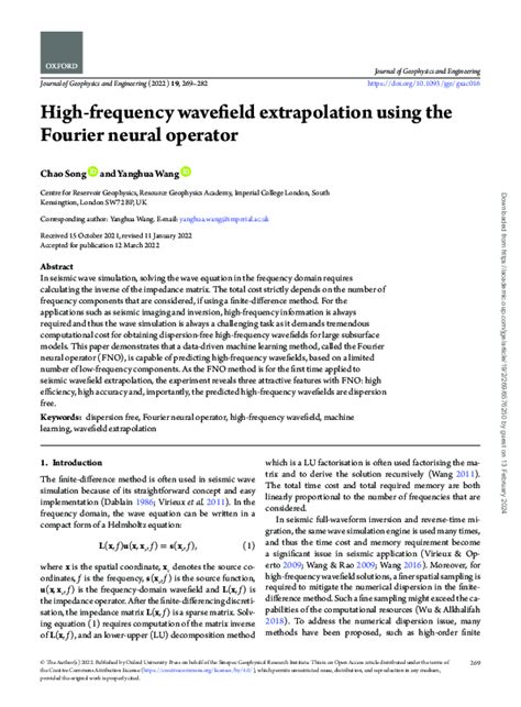Pdf High Frequency Wavefield Extrapolation Using The Fourier Neural