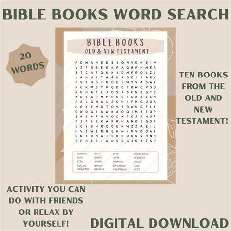 Bible Books Word Search Digital Bible Word Search Bible Activities