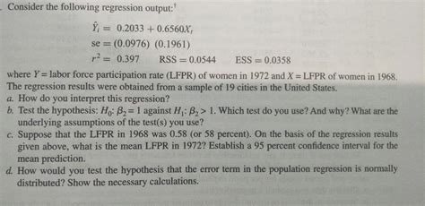 Solved Consider The Following Regression Output Y
