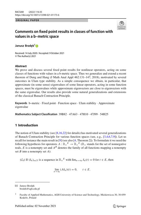 Pdf Comments On Fixed Point Results In Classes Of Function With Values In A Bmetric Space
