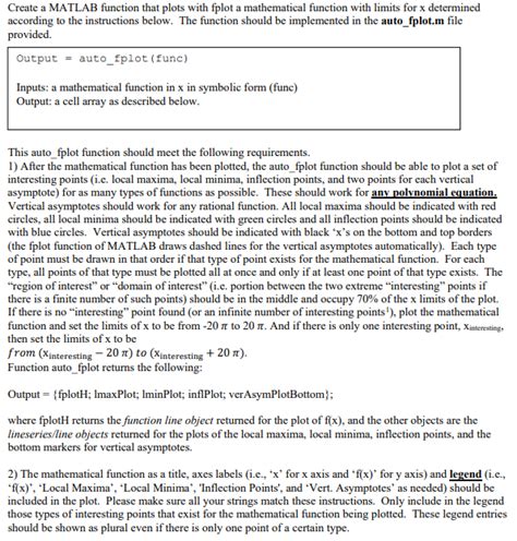 Create A Matlab Function That Plots With Fplot A