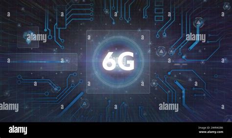 Image Of 6g Text In Circles Glove Soundwave And Circuit Board Pattern Over Abstract Background