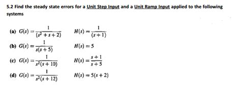 Solved Find The Steady State Errors For A Unit Step Input
