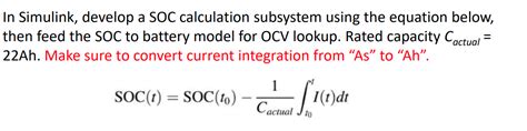 Solved In Simulink Develop A Soc Calculation Subsystem