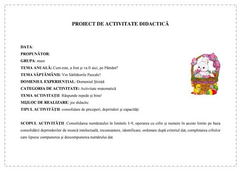 Proiect Activitate Matematica Proiect De Activitate DidacticĂ Data
