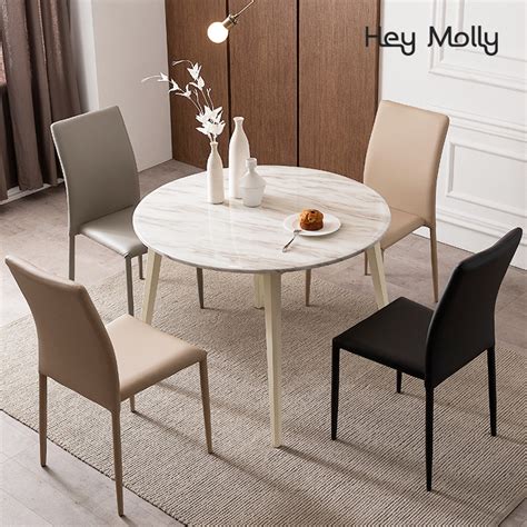 리빙디자인연구소 미우 대리석 원형 4인 식탁세트의자 착불