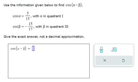 Solved Use the information given below to find cos αβ Chegg com