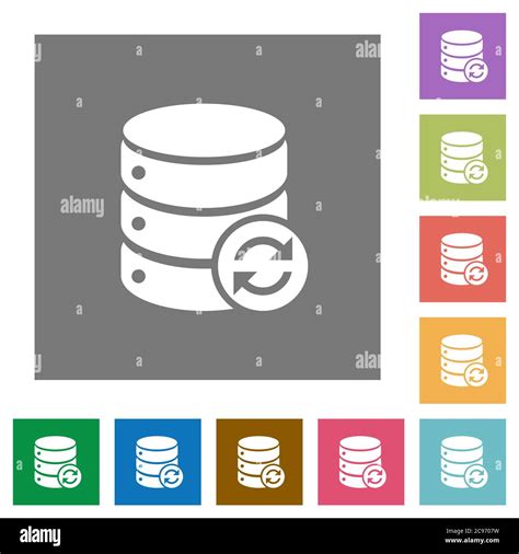 Syncronize Database Flat Icons On Simple Color Square Backgrounds Stock Vector Image And Art Alamy