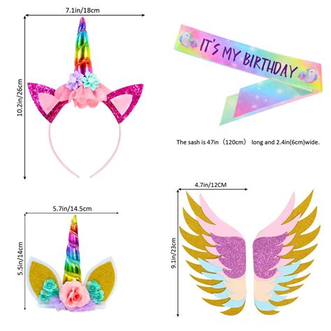 Unicorn Cake Topper With Wings Set Rainbow Color With Eyelashes All