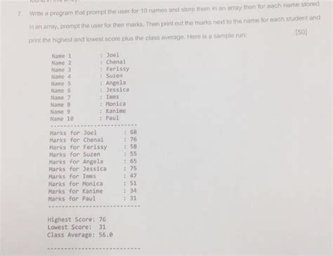 7 Write A Program That Prompt The User For 10 Names