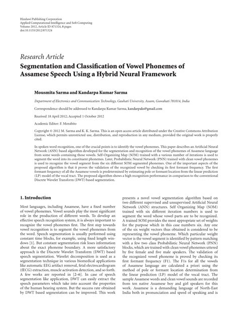Pdf Segmentation And Classification Of Vowel Phonemes Of Assamese Speech Using A Hybrid Neural