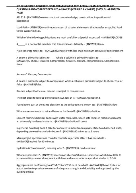 Icc Reinforced Concrete Final Exam Newest 2025 Actual Exam Complete 200 Questions And Correct