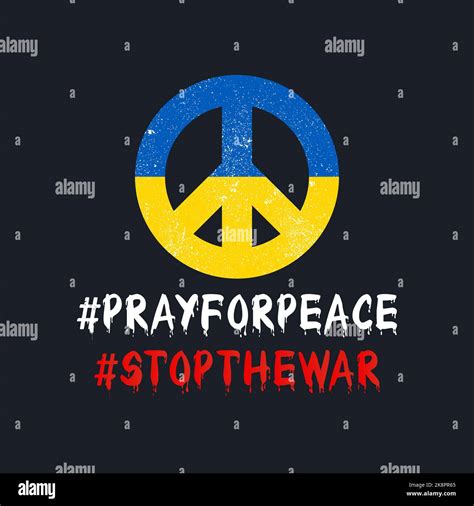 Flag Of Ukraine With Hashtag Pray For Peace And Stop The War Editable