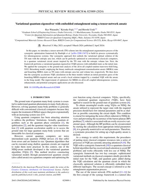 Pdf Variational Quantum Eigensolver With Embedded Entanglement Using A Tensor Network Ansatz