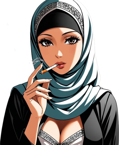 1girl Breasts Cigarette Cleavage Hijab Lips Looking At Viewer Simple Background Smoking