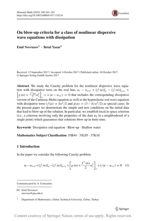 On Blow Up Criteria For A Class Of Nonlinear Dispersive Wave Equations With Dissipation