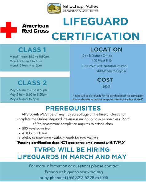 Lifeguard Certification Class Tehachapi Valley Recreation And Park