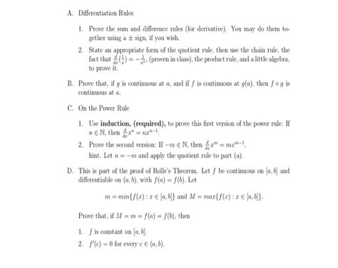 Solved A Differentiation Rules 1 Prove The Sum And