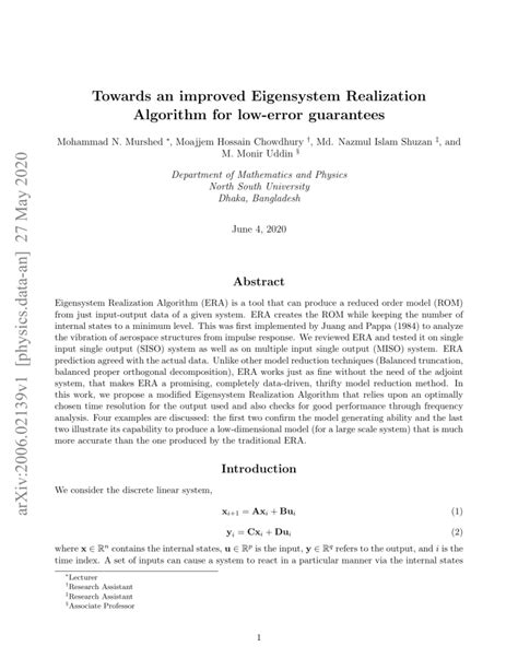 improved eigensystem realization algorithm for model reduction