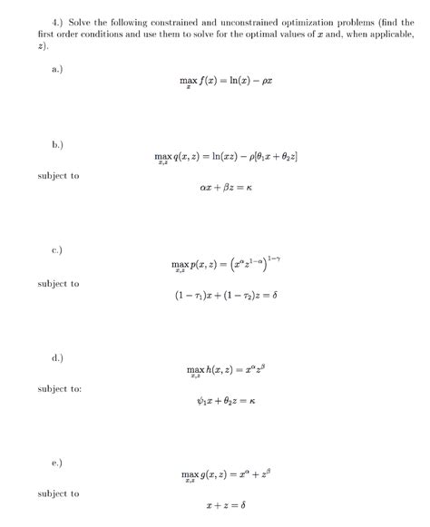 solved 4 solve the following constrained and unconstrained