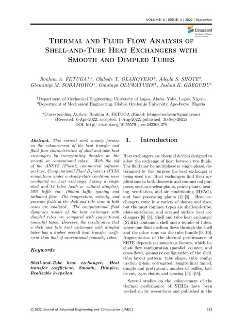 PDF Thermal And Fluid Flow Analysis Of Shell And Tube Heat Exchangers With Smooth And Dimpled