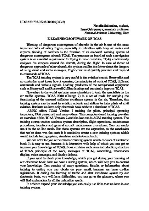 Ostroumov Iv E Learning Software Of Tcas
