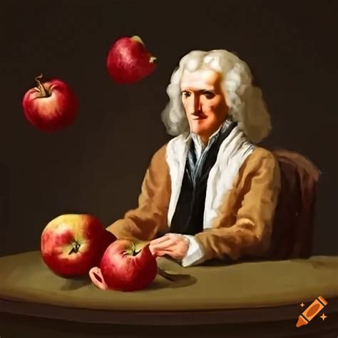 Isaac Newton Sitting Under An Apple Tree With Falling Apples On Craiyon