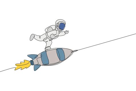 Premium Vector One Single Line Drawing Astronaut In Spacesuit