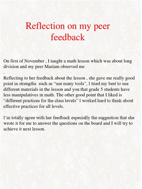Peer Reflection Pdf