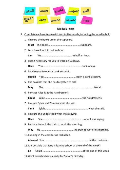 Modal Verbs Exercises Modal Verb Exercises Retmaster