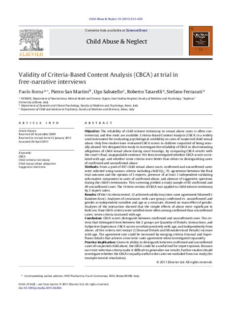 Pdf Validity Of Criteria Based Content Analysis Cbca At Trial In Free Narrative Interviews