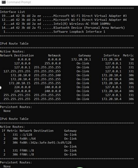 Solved Command Prompt Interface List Persistent Routes None