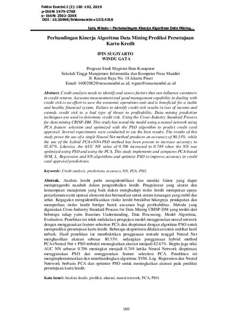Pdf Perbandingan Kinerja Algoritma Data Mining Prediksi Persetujuan Kartu Kredit