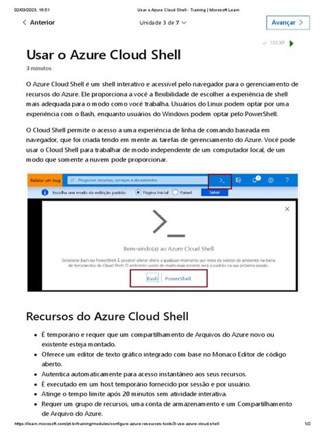 65 Usar O Azure Cloud Shell Training Microsoft Learn Pdf Pdf Computação Em Nuvem