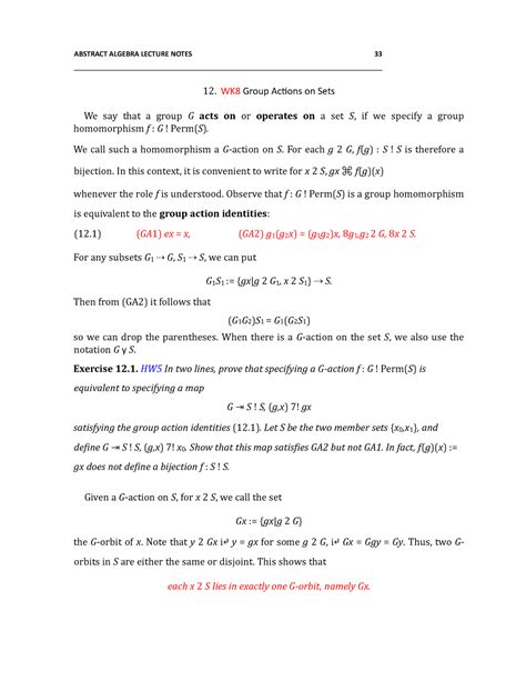 Abstract Algebra Lecture Notes Group Actions On Sets Studocu
