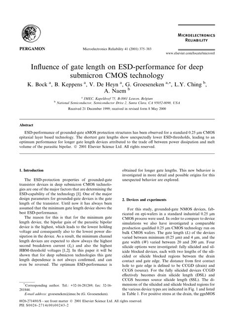 Pdf Influence Of Gate Length On Esd Performance For Deep Sub Micron Cmos Technology