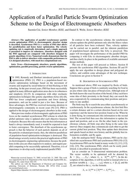 pdf application of a parallel particle swarm optimization scheme to