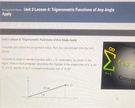 Solved Assignment Name Unit 3 Lesson 4 Trigonometric