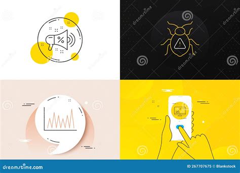 Minimal Set Of Sale Megaphone Line Graph And Analytics Graph Line Icons For Web Development