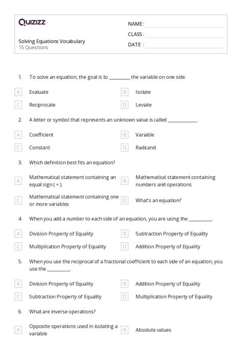 50 Solving Equations Worksheets For 7th Grade On Quizizz Free And Printable