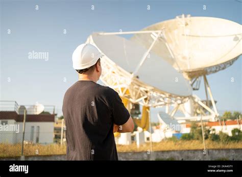 Engineer Looking Earth Based Astronomical Radio Telescope Radio Telescopes Used In Science For
