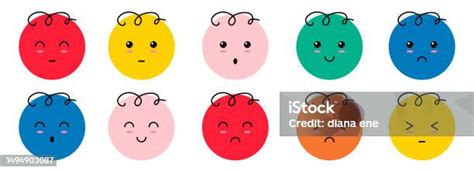다양한 감정을 가진 이모티콘 만화 스타일의 이모티콘 흰색에 격리된 벡터 그림 감정에 대한 스톡 벡터 아트 및 기타 이미지