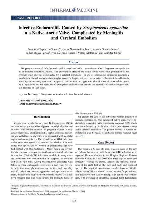 Pdf Infective Endocarditis Caused By Streptococcus Agalactiae In A Native Aortic Valve