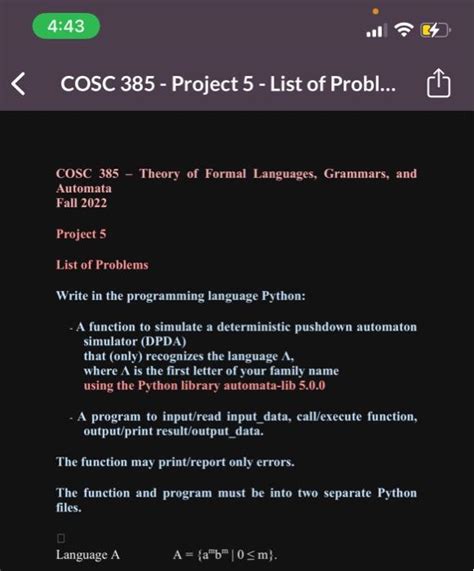 Solved 443 Cosc 385 Project 5 List Of Probl Cosc 385