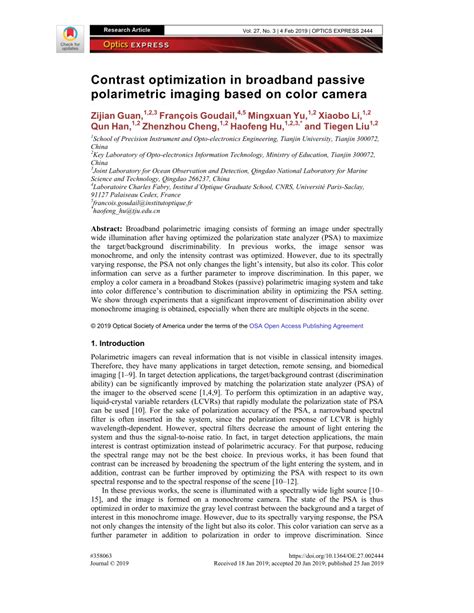 Pdf Contrast Optimization In Broadband Passive Polarimetric Imaging Based On Color Camera