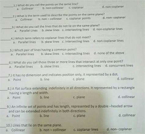 Solved 1 What Do You Call The Points On The Same Line A