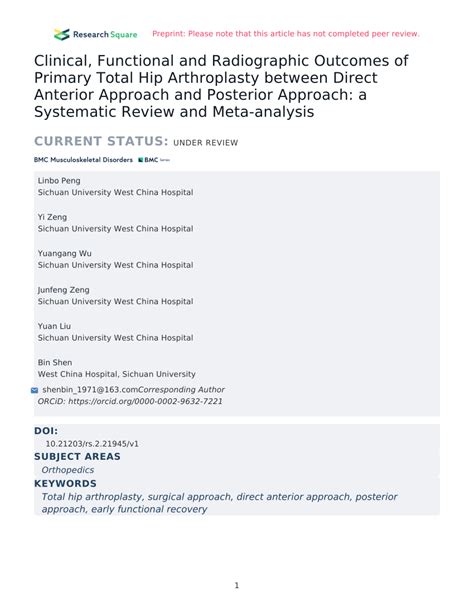 Pdf Clinical Functional And Radiographic Outcomes Of Primary Total Hip Arthroplasty Between